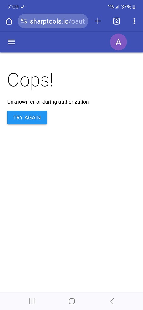 SmartThings Authorization Unknown Error - SharpTools.io (web) - SharpTools Community