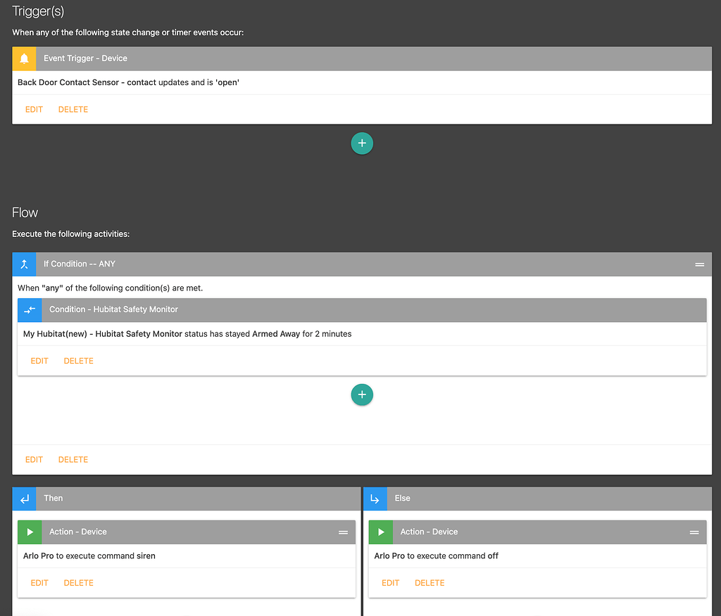 Need Help: Delay Alarm Siren on Contact Sensor Open - SharpTools.io (web) - SharpTools Community